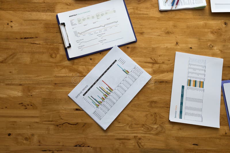 Top View of Business Paper Chart or Graph on Wooden Table Stock Image ...