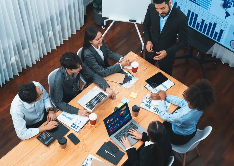 Top View Business Presentation with Data Analysis Dashboard on TV ...