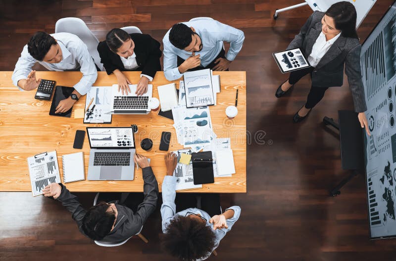 Top View Business Presentation with Data Analysis Dashboard on TV ...