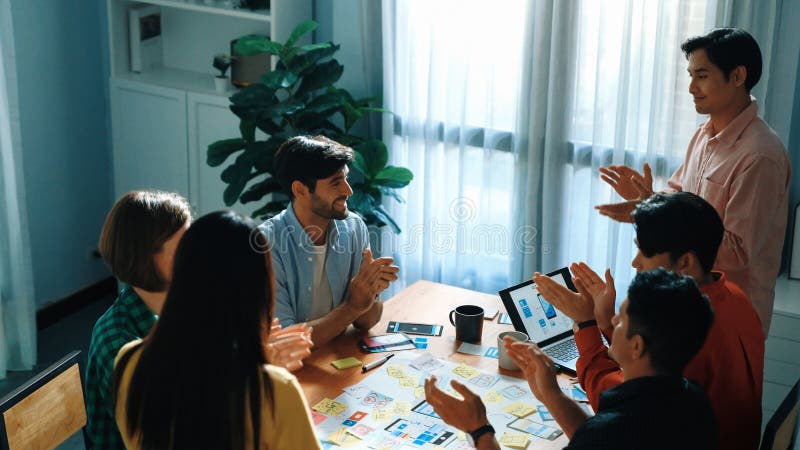 Top View of Team Sharing Idea by Using Mind Map while Clap Hands ...
