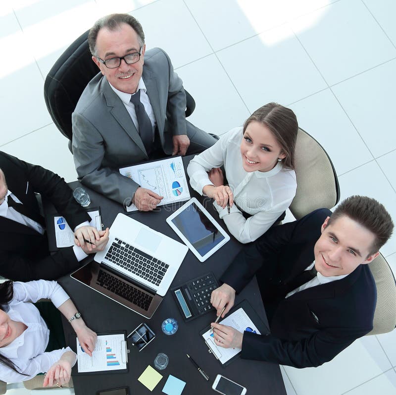 Top View.business Team at a Desk Looking at the Camera Stock Photo ...
