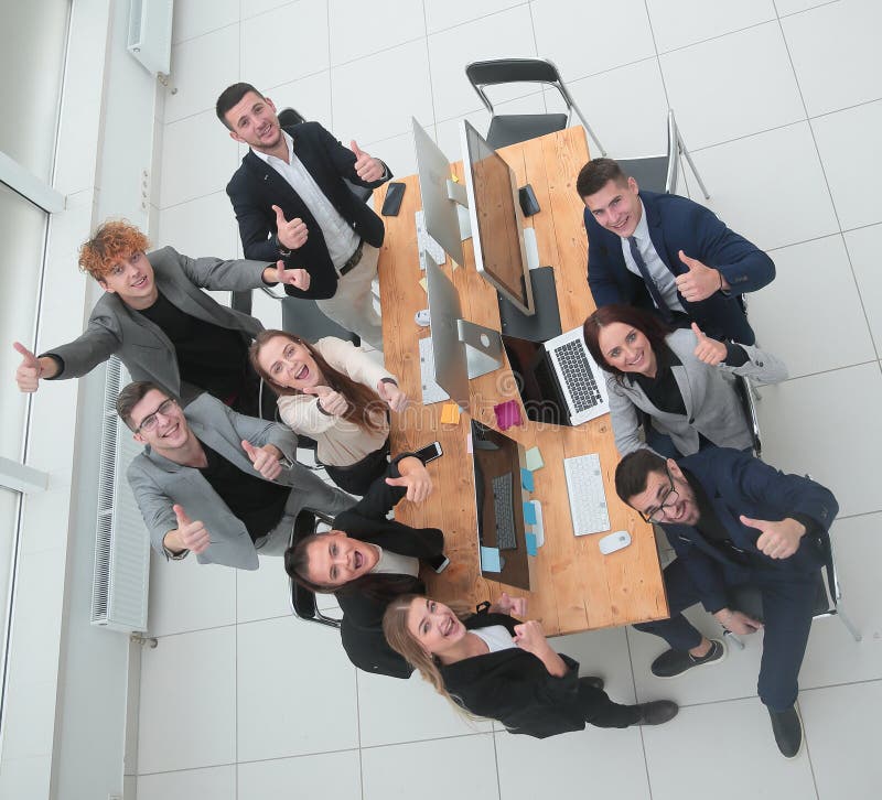 Top View. Business Team Sitting at the Desk Stock Image - Image of desk ...