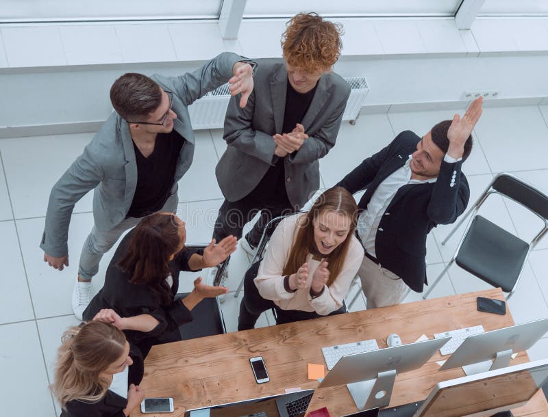Top View. Business Team Sitting at the Desk Stock Photo - Image of ...