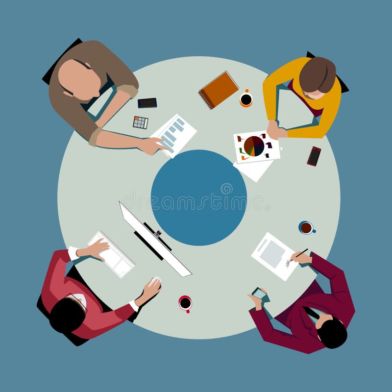 Top View of Business Team, Sitting at a Round Table Stock Vector ...