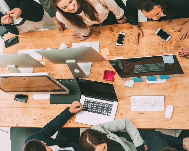 Top View. Business Team in the Workplace Stock Image - Image of working ...
