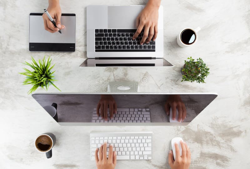 Top View Business Working Desk Stock Image - Image of female, destop ...