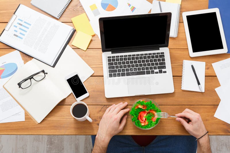 Busy Working Man in Modern Office, Top View Stock Photo - Image of ...