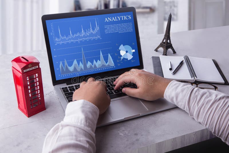 Top View of a Businessman Laptop Computer with Analytics Data Concept ...