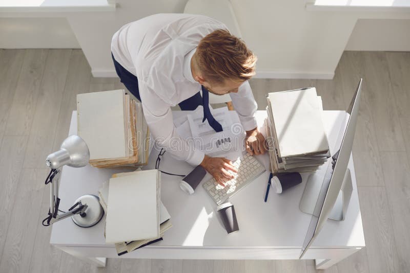 Top View. Businessman Working in Office. Stock Photo - Image of table ...