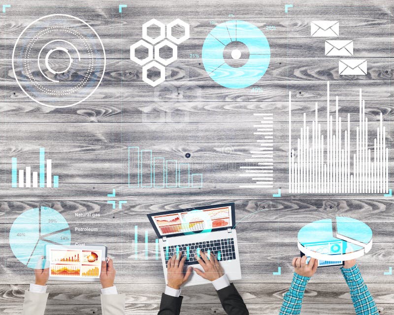 Top View of Businesspeople Sitting at Table and Using Gadgets Stock ...