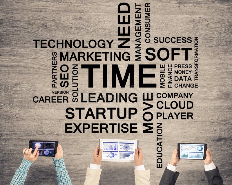 Top View of Businesspeople Sitting at Table and Using Gadgets Stock ...