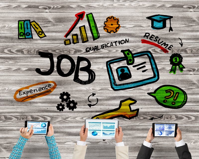 Top View of Businesspeople Sitting at Table and Using Gadgets Stock ...