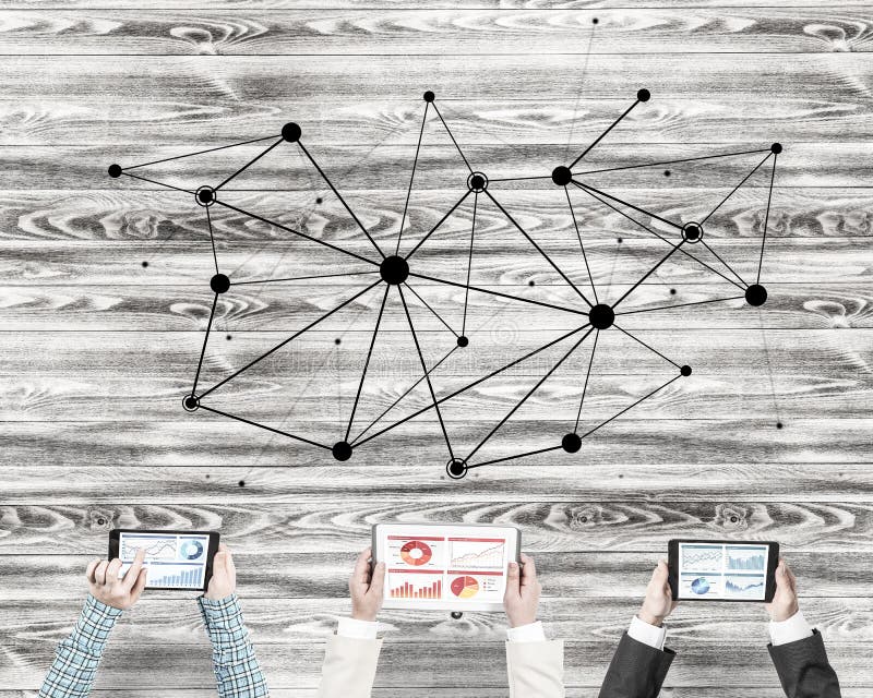 Top View of Businesspeople Sitting at Table and Using Gadgets Stock ...