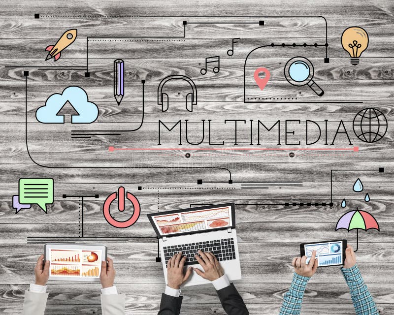 Top View of Businesspeople Sitting at Table and Using Gadgets Stock ...