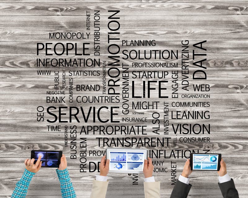 Top View of Businesspeople Sitting at Table and Using Gadgets Stock ...