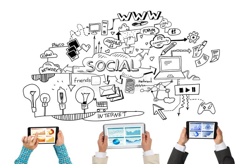 Top View of Businesspeople Using Gadgets on White Background Stock ...