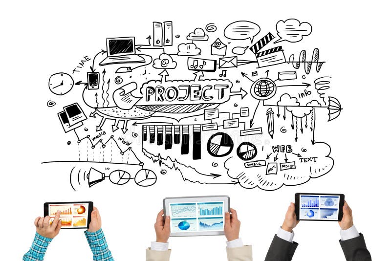 Top View of Businesspeople Using Gadgets on White Background Stock ...