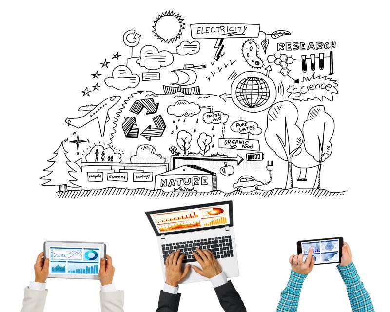 Top View of Businesspeople Using Gadgets on White Background Stock ...