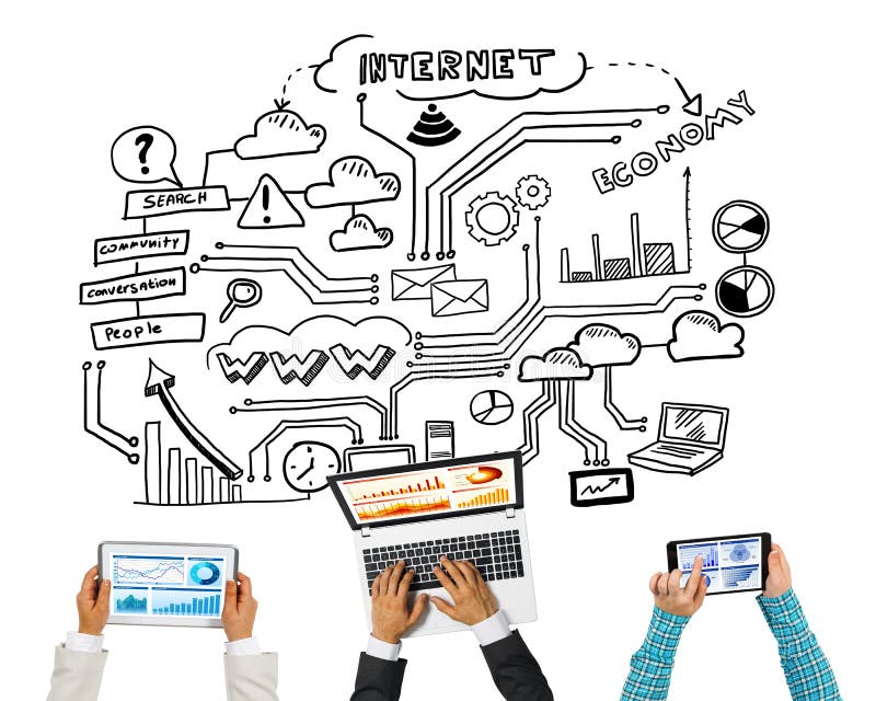 Top View of Businesspeople Using Gadgets on White Background Stock ...