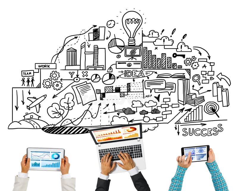 Top View of Businesspeople Using Gadgets on White Background Stock ...