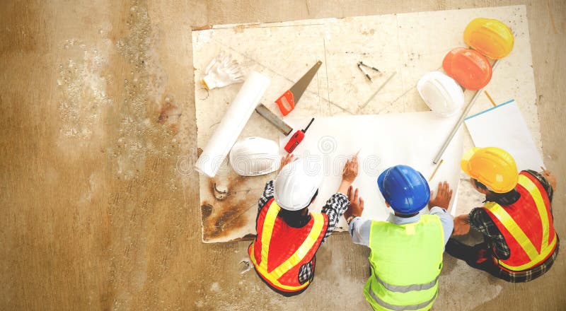 Top View of the Busy Field Work Group of Engineers Working Team Smart ...