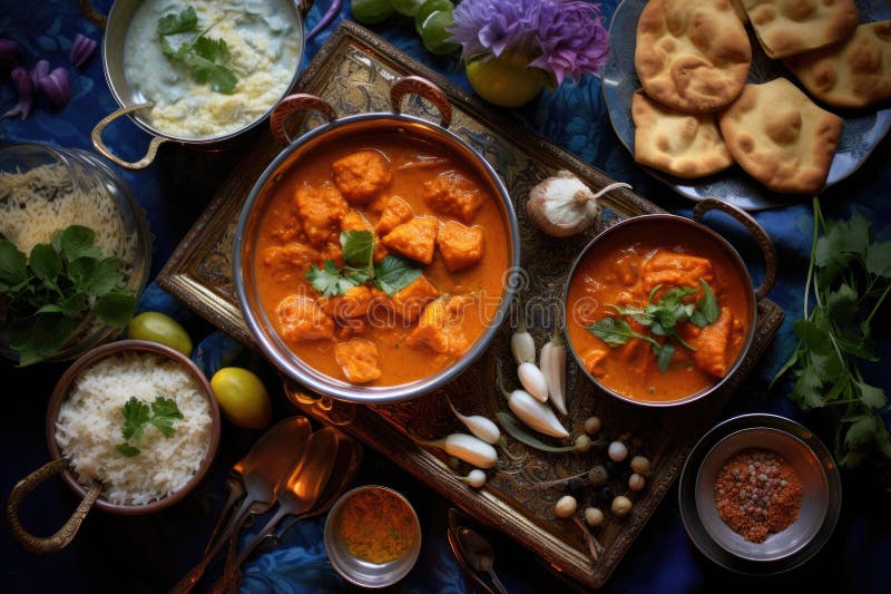 Top View of a Butter Chicken Feast on Table Stock Photo - Image of view ...