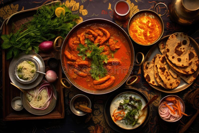 Top View of a Butter Chicken Feast on Table Stock Image - Image of ...