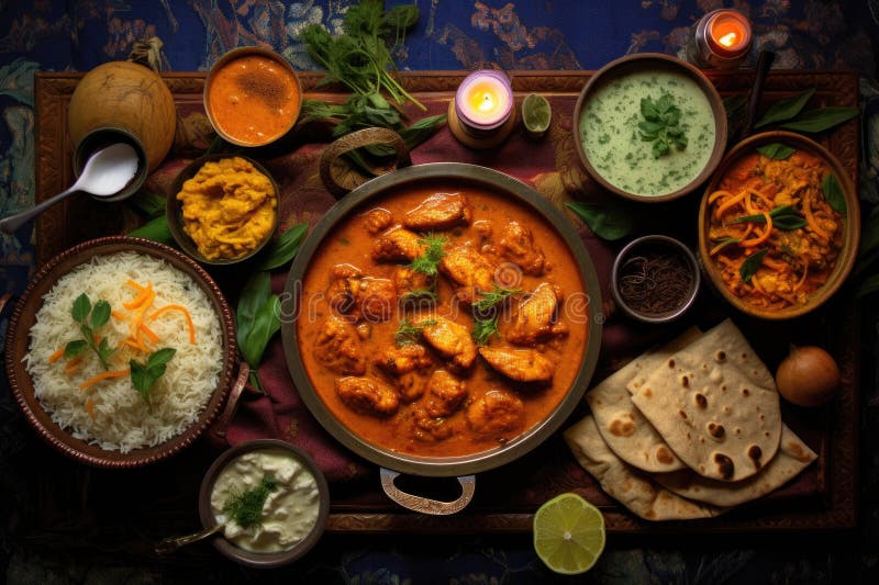Top View of a Butter Chicken Feast on Table Stock Image - Image of ...