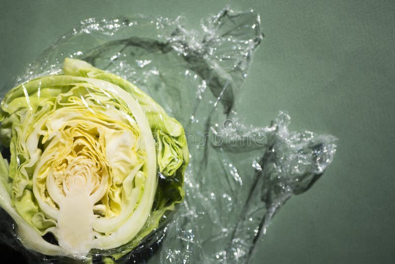 Top View Cabbage Lay in Plastic Wrap. Stock Photo - Image of vegetarian ...