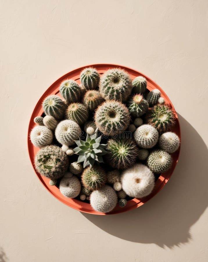 Top View of a Cactus Garden with Various Types of Cacti in a Circular ...