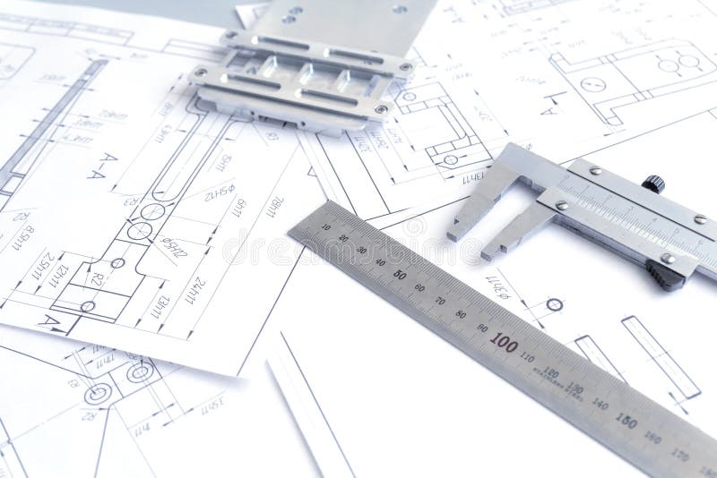 Top View of a Caliper Measuring Tool, Ruler and Detail Drawings ...