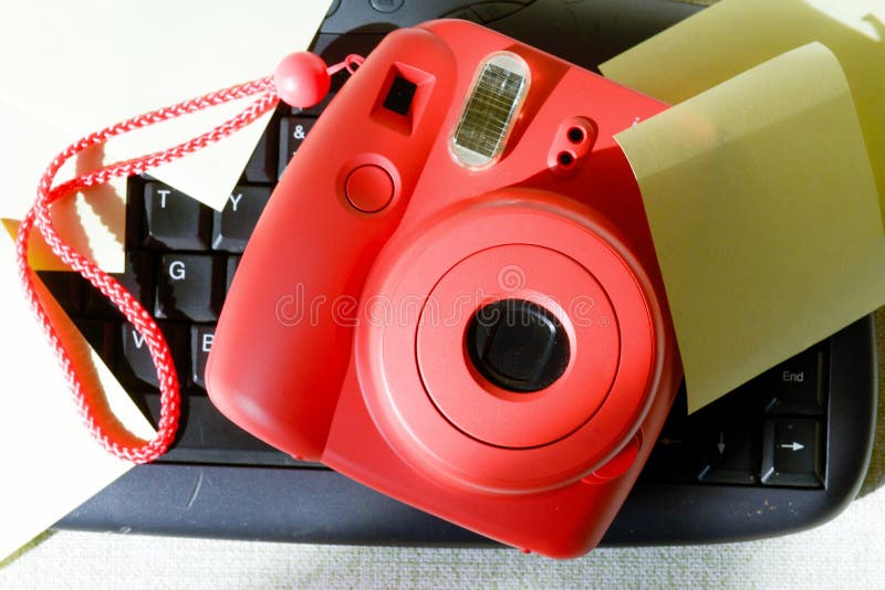 Top View of the Camera, Computer Keyboard, and Sticky Notes Stock Image ...