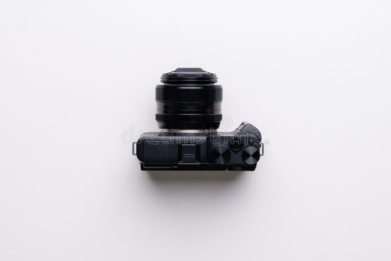 Top View Of Old Camera Over Blackboard And Infographics Sketches Stock ...