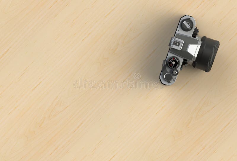 Top View of Camera on Wooden Table Stock Illustration - Illustration of ...