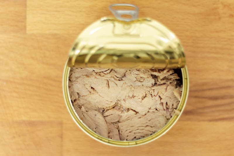 Top View of Can of Tuna on Wooden Board Stock Image - Image of ...