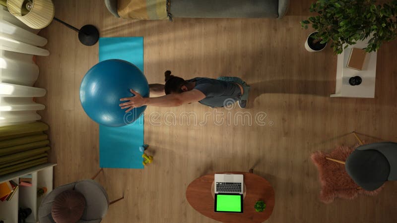 Top View Capturing a Young Man Doing His Morning Exercise Using an ...