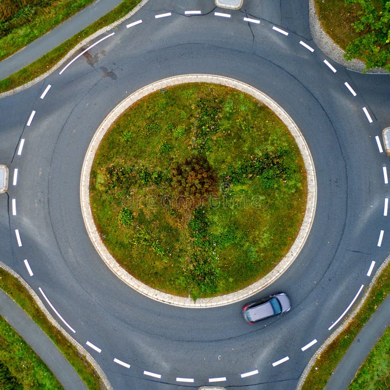 Top View of a Car Driving on a Roundabout Stock Image - Image of grass ...