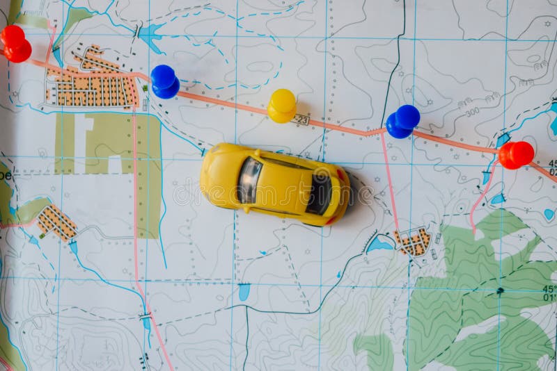 Top View of a Car that Travels on a Geographic Map Stock Photo - Image ...