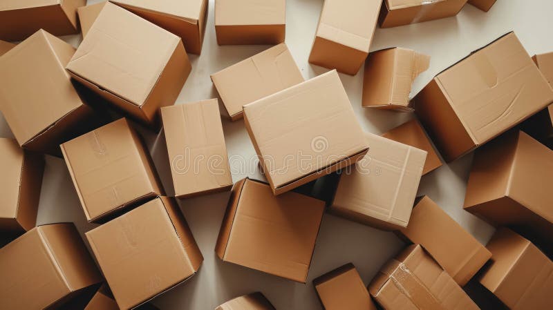 Top View of Cardboard Boxes on White Background. Multiple Packages for ...
