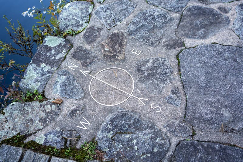 Top View of Cardinal Points Illustrated on the Stone Texture Stock ...