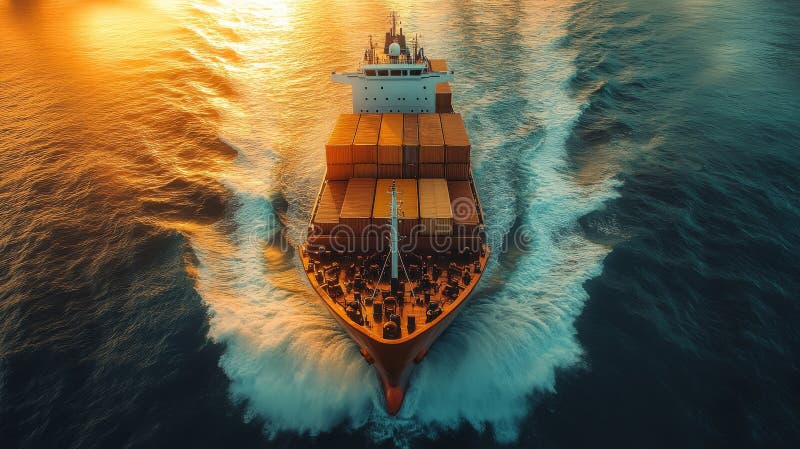 Top View of a Cargo Container Ship Carrying Containers and Moving Very ...