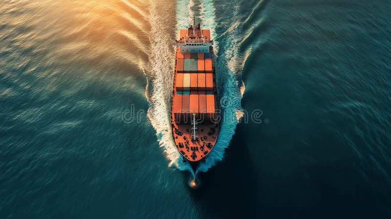 Top View of a Cargo Container Ship Carrying Containers and Moving Very ...