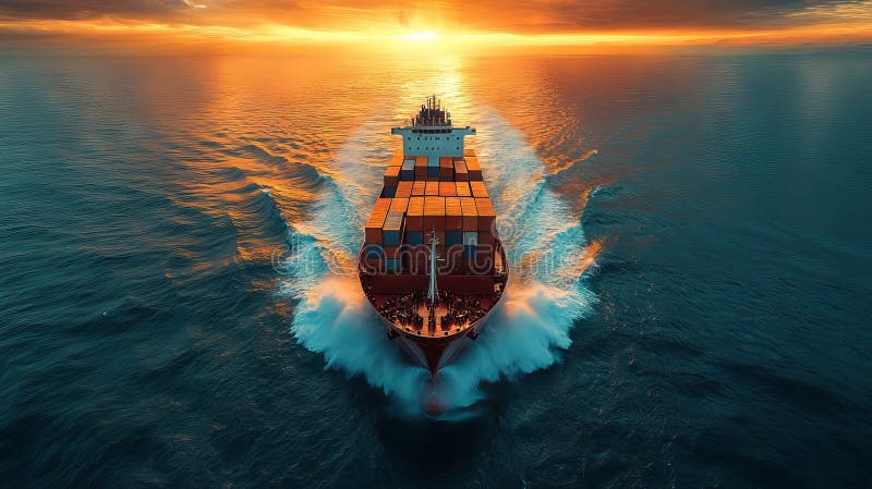 Top View of a Cargo Container Ship Carrying Containers and Moving Very ...