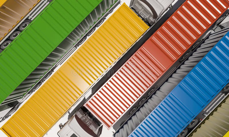 Top View of Cargo Container Trucks in Differing Colors Stock ...