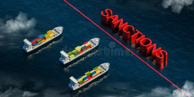 Top View of Cargo Ship with Containers and Restriction Line, Sanctions ...