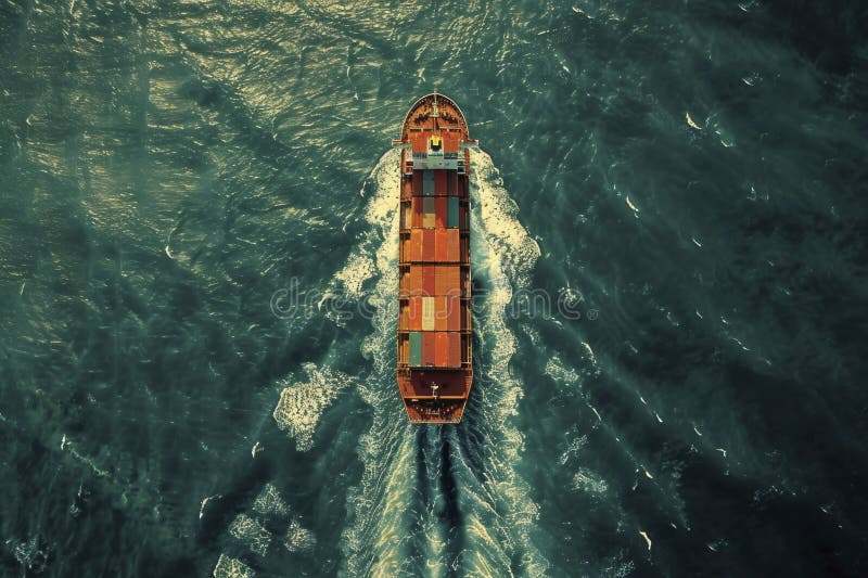 Top View of Cargo Vessel Sailing on Deep Blue Sea Stock Image - Image ...