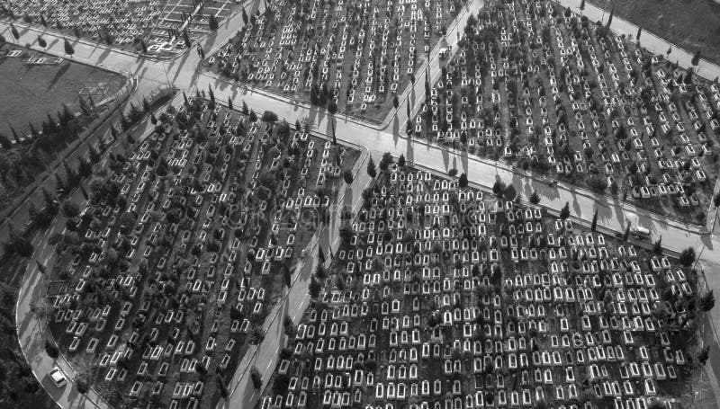 The Top View of the Cemetery Black and White Stock Photo - Image of ...