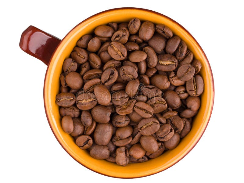 Top View of Ceramic Cup with Coffee Beans Stock Image - Image of ...