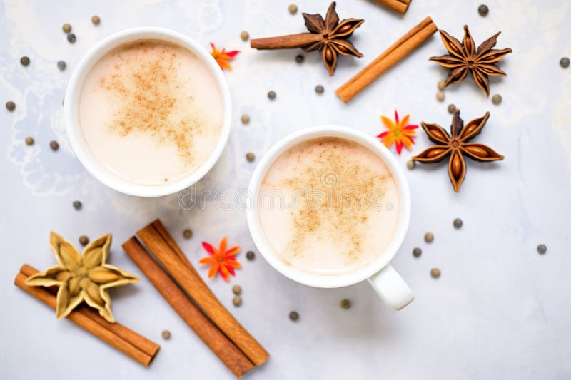 Top View of a Chai Cup Surrounded by Cinnamon Sticks and Star Anise ...