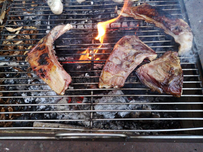Top View of Charcoal with Ram Ribs Grilling on it Stock Image - Image ...